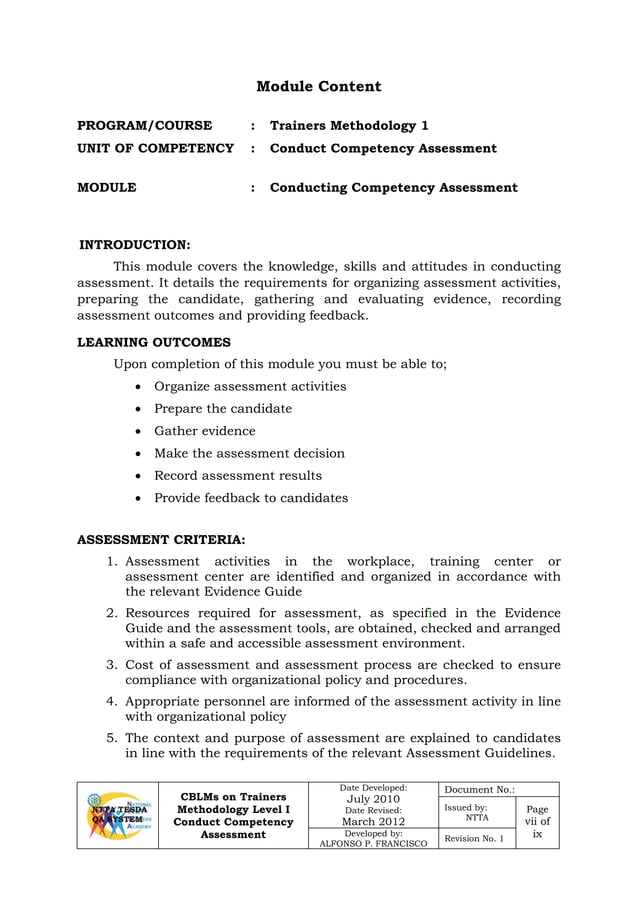 Conduct competency assessment | PDF