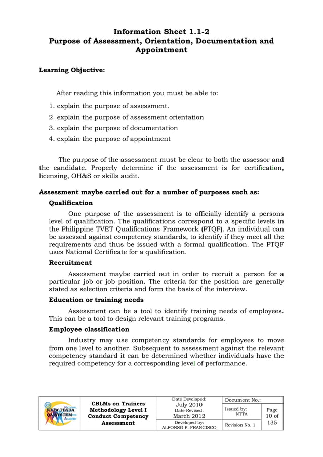 Conduct competency assessment | PDF