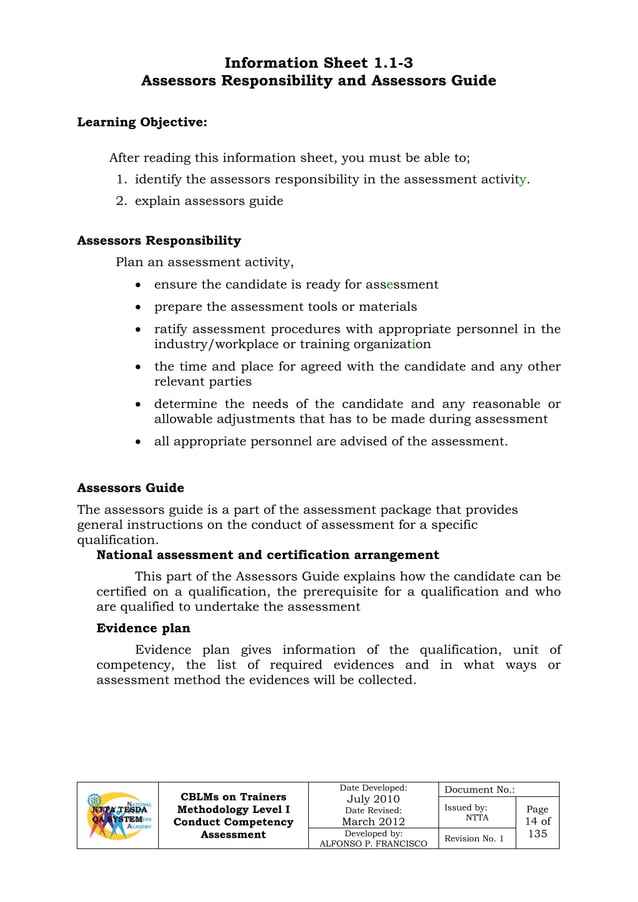 Conduct competency assessment | PDF