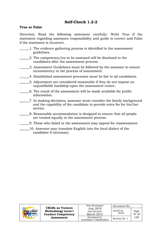 Conduct competency assessment | PDF