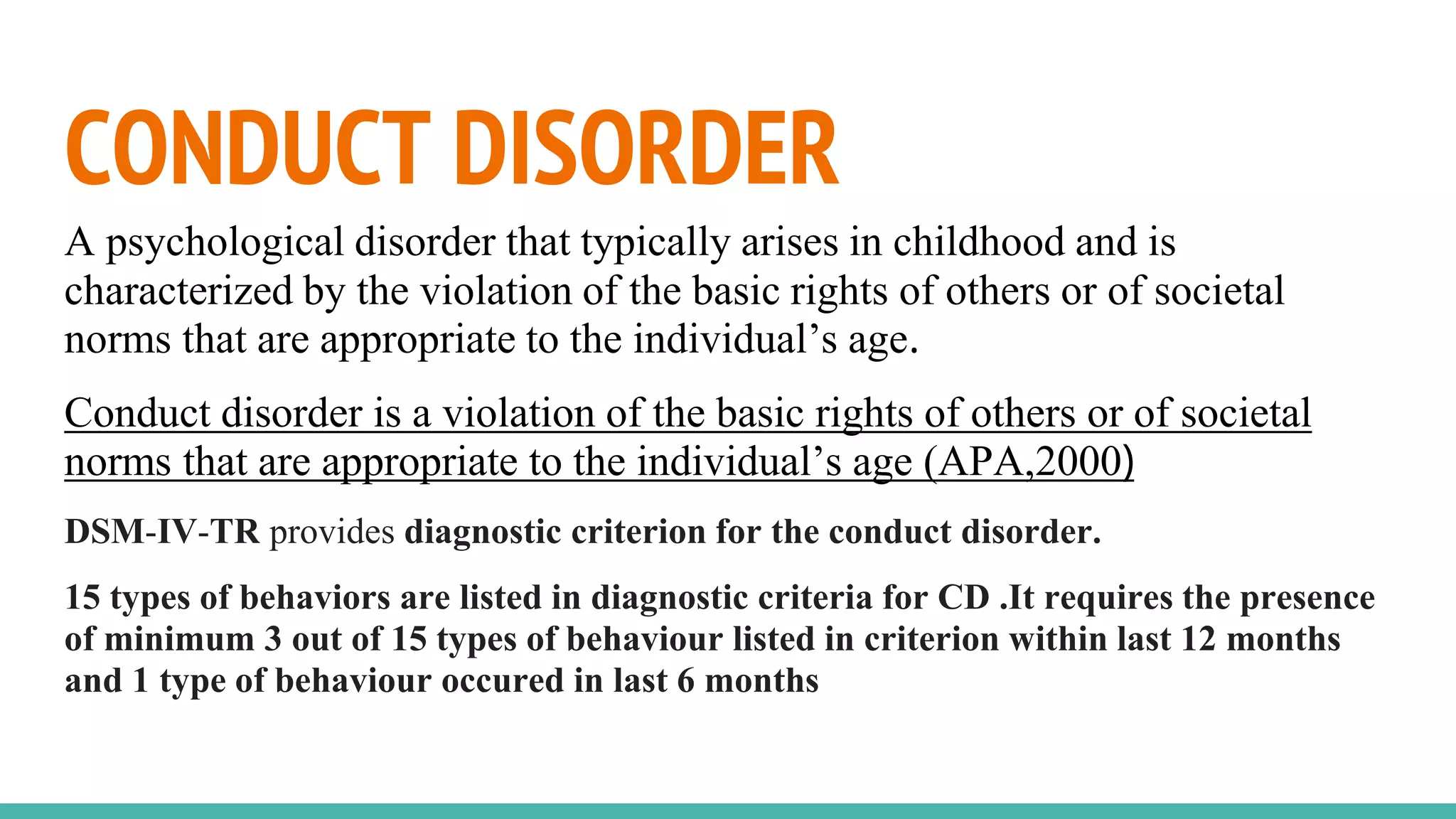 CONDUCT DISORDER | PPTX | Mental Health | Diseases and Conditions