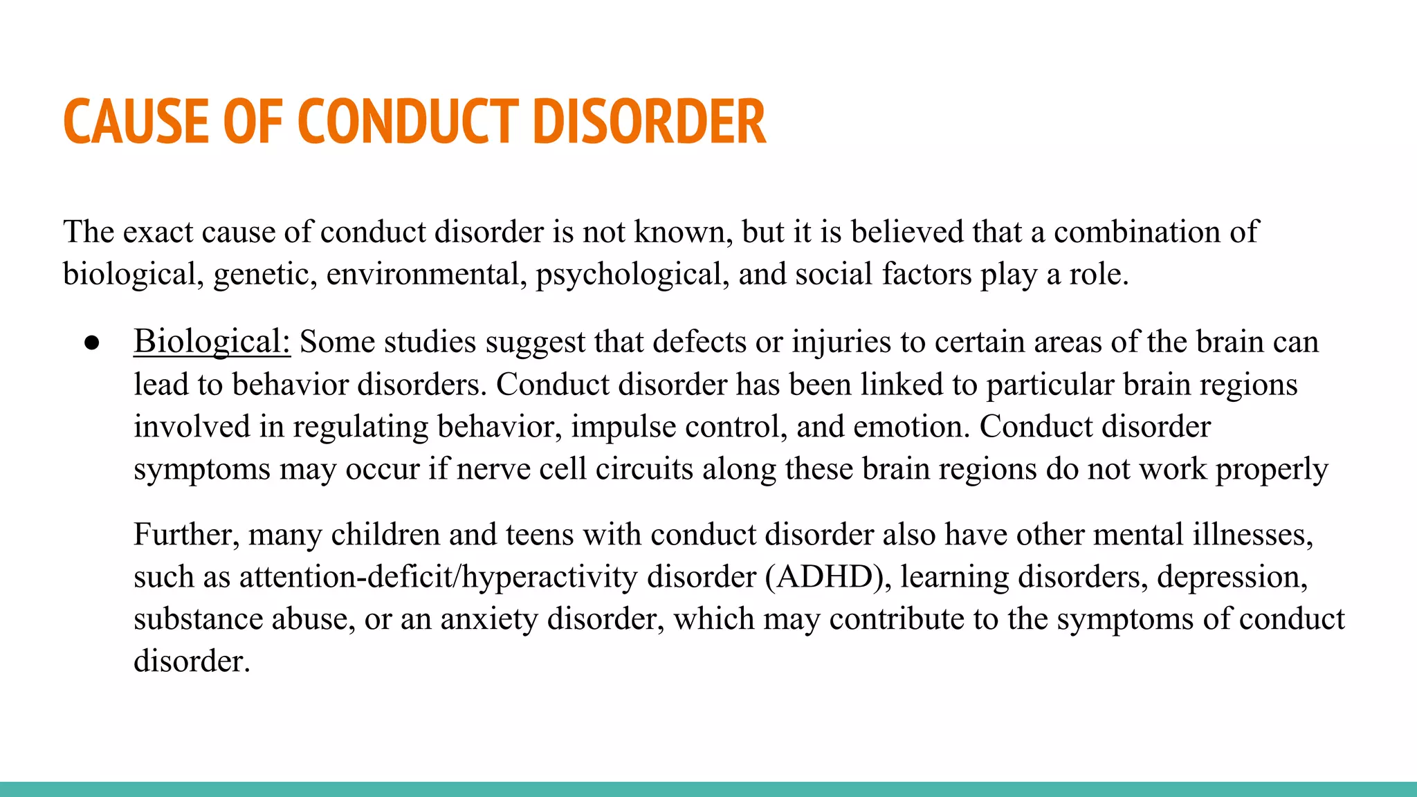 CONDUCT DISORDER | PPTX | Mental Health | Diseases and Conditions