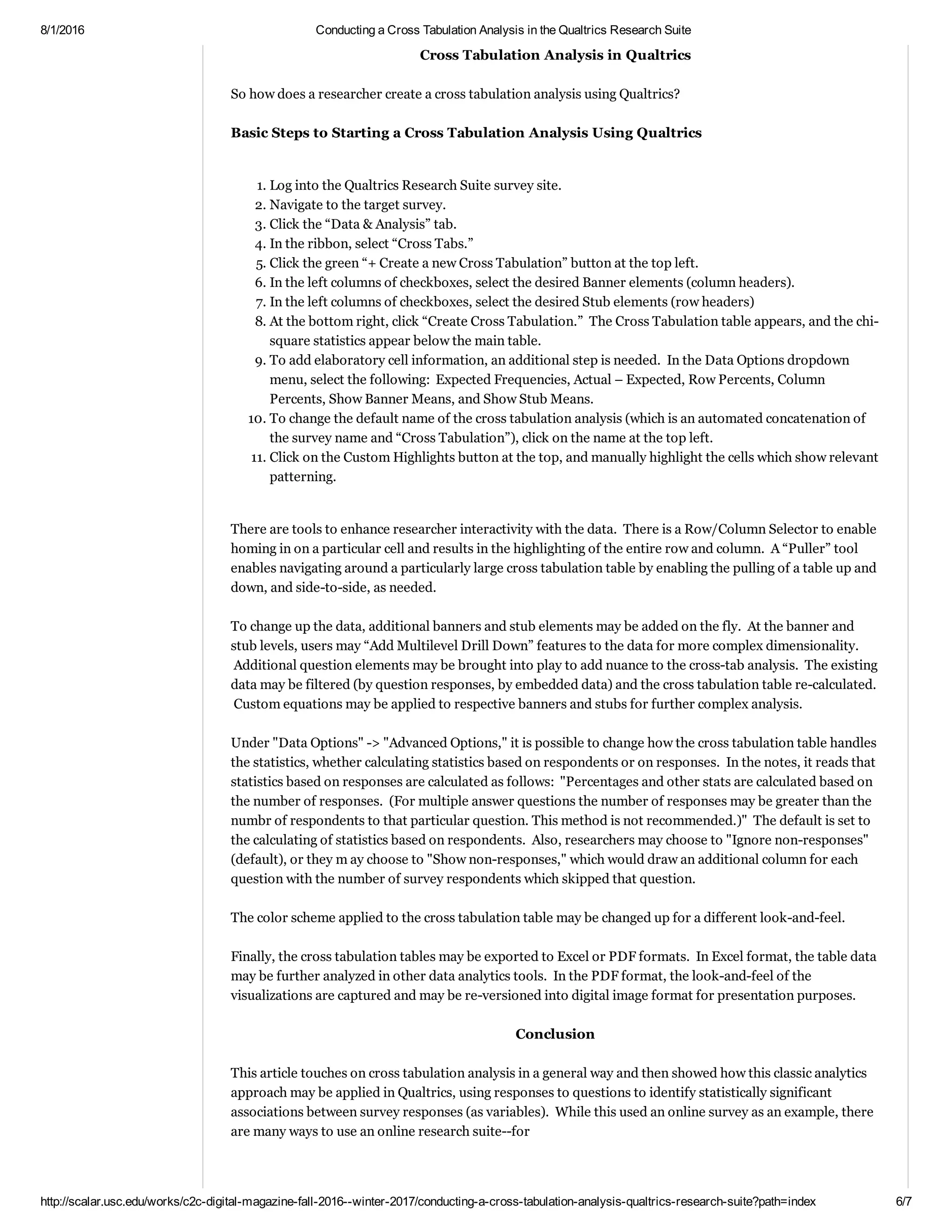 Conducting a Cross Tabulation Analysis in the Qualtrics Research Suite ...