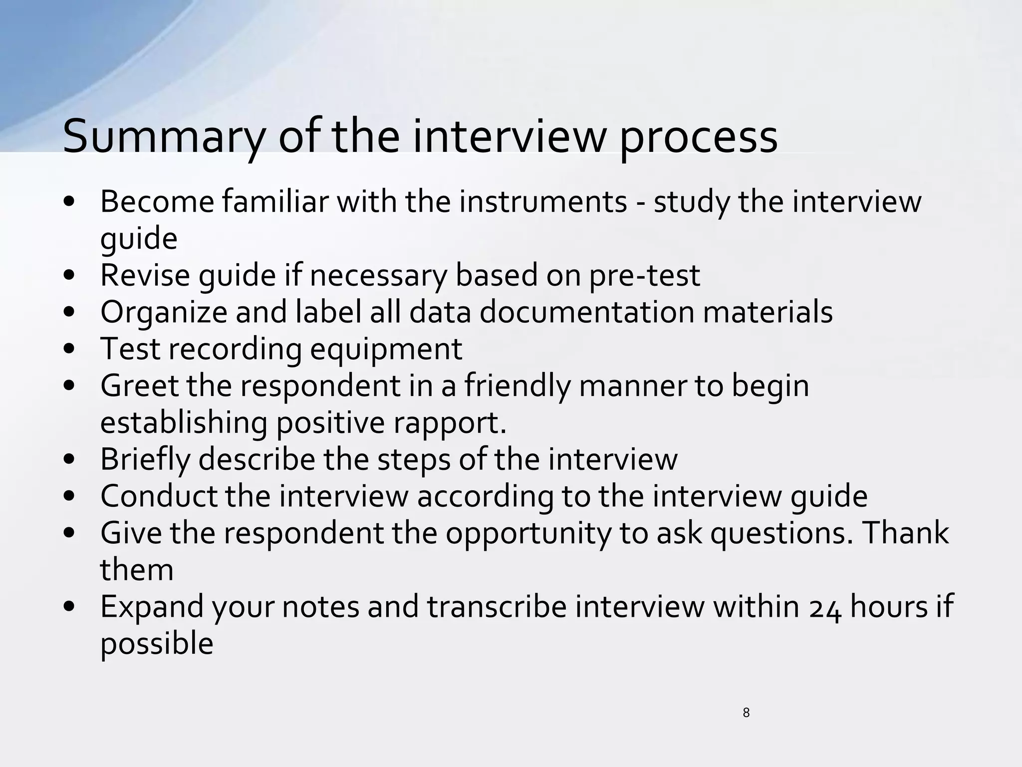 Conducting, analyzing and reporting in depth interviews slideshare 0213 dmf | PPTX