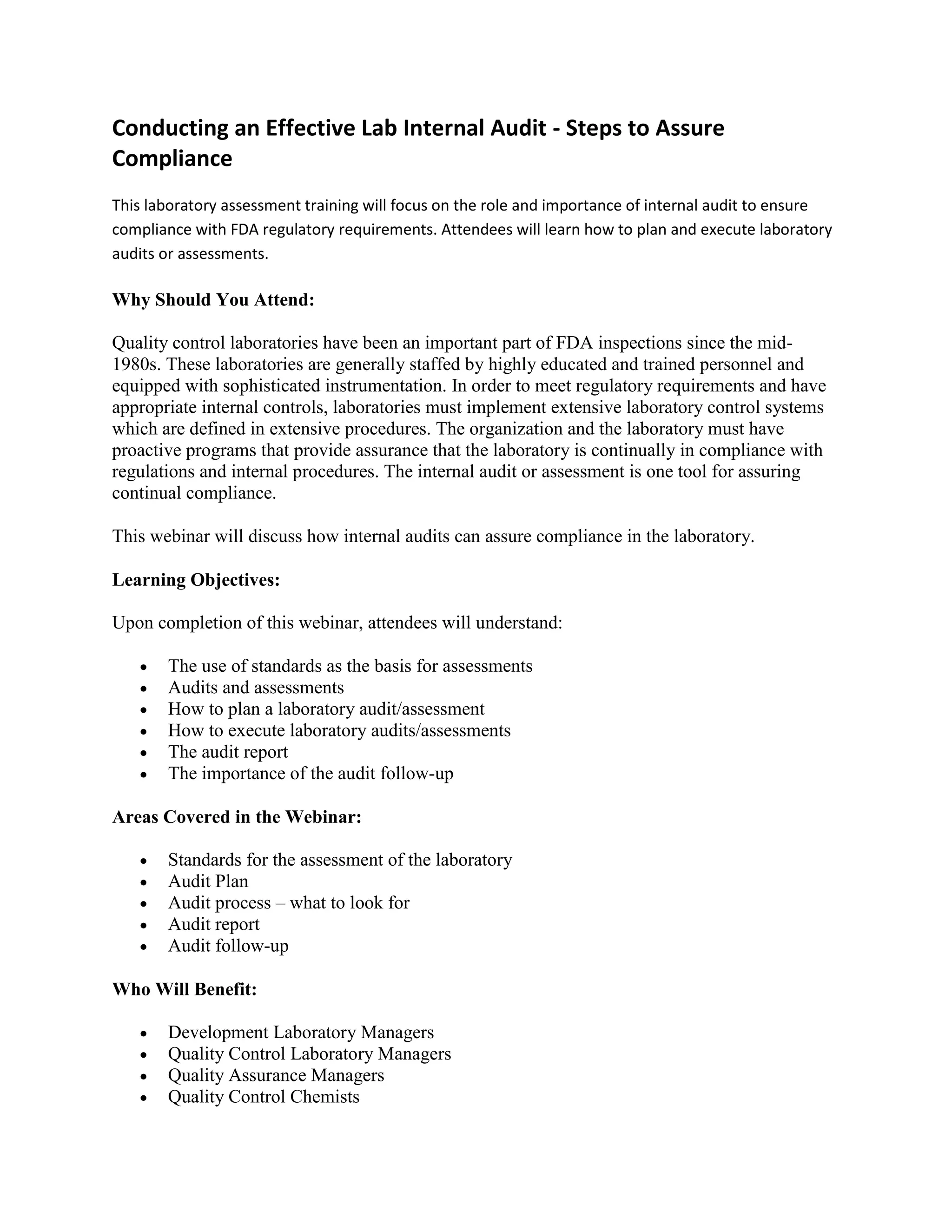 Conducting an effective lab internal audit | PDF