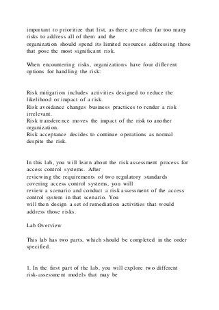 Conducting a Risk Assessment of an Access Control System (3e) | DOCX