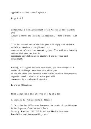 Conducting a Risk Assessment of an Access Control System (3e) | DOCX