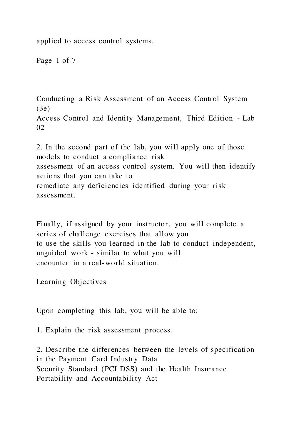 Conducting a Risk Assessment of an Access Control System (3e) | DOCX