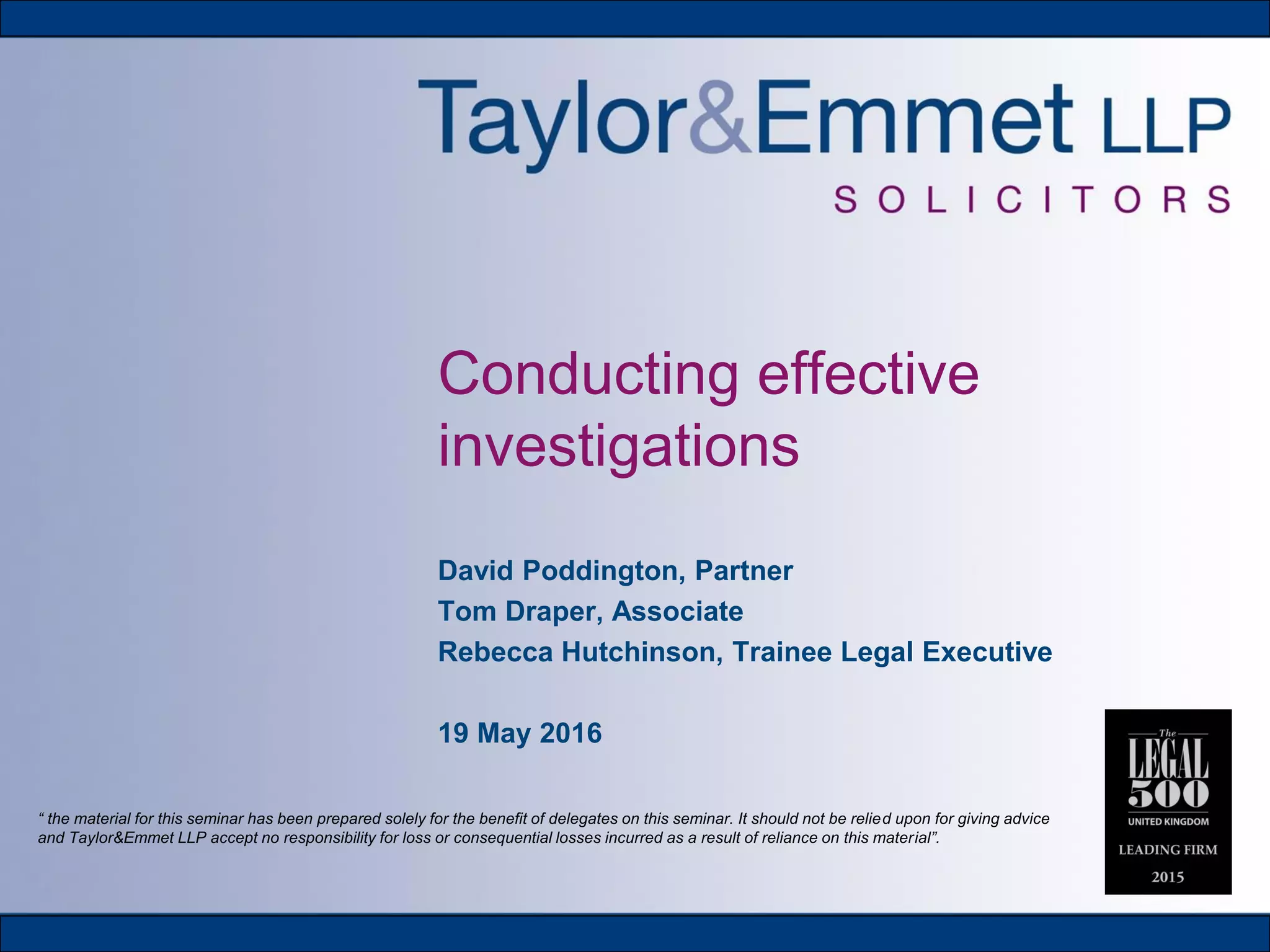 Conducting effective investigations | PDF