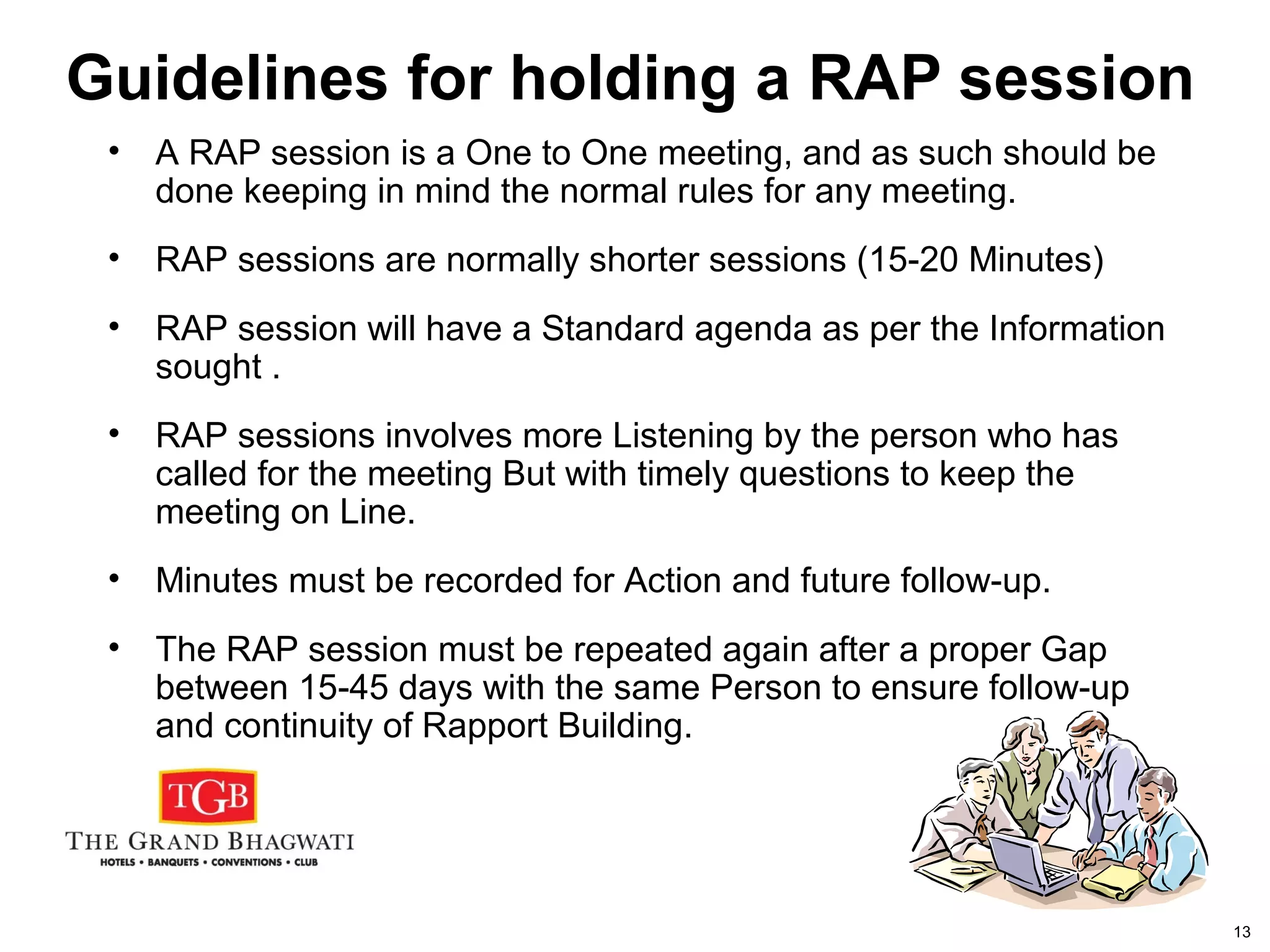 Conducting meetings , skip & Rap sessions | PPT