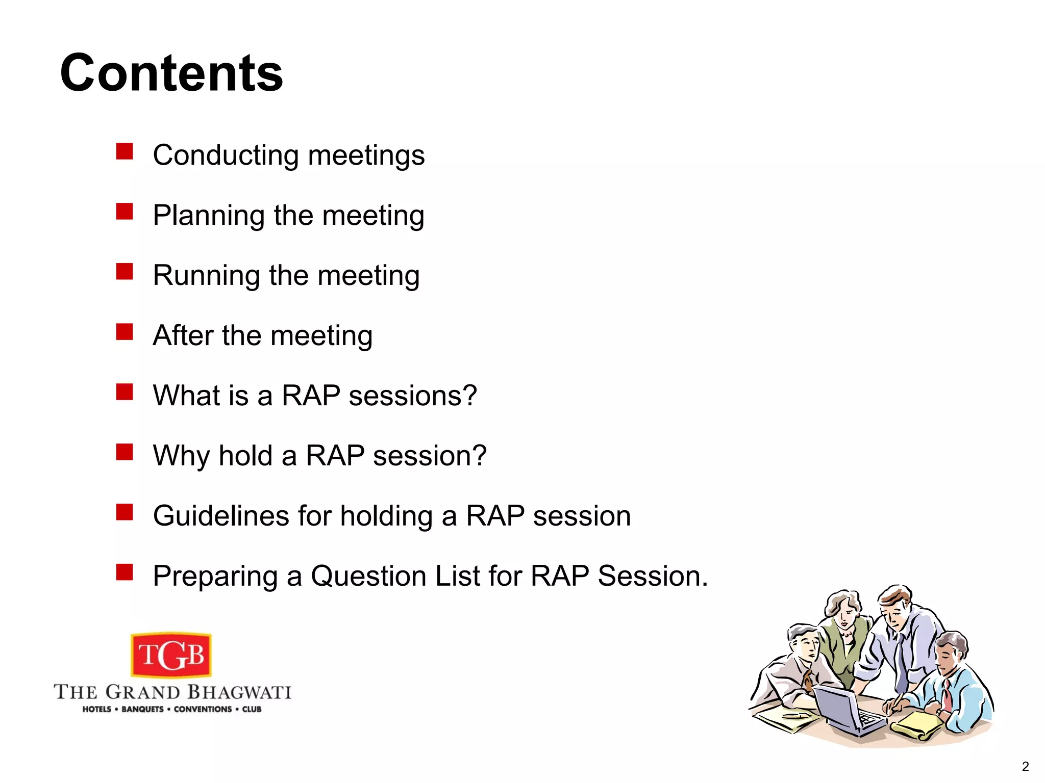 Conducting meetings , skip & Rap sessions | PPT