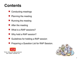 Conducting meetings , skip & Rap sessions | PPT