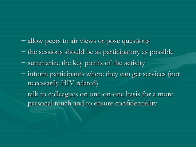 Conducting peer education sessions | PPT | Workshops and Classes ...