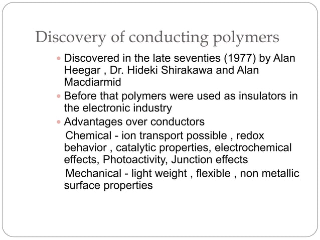 Conducting polymers By Dheeraj Kumar | PPTX | Chemistry | Science