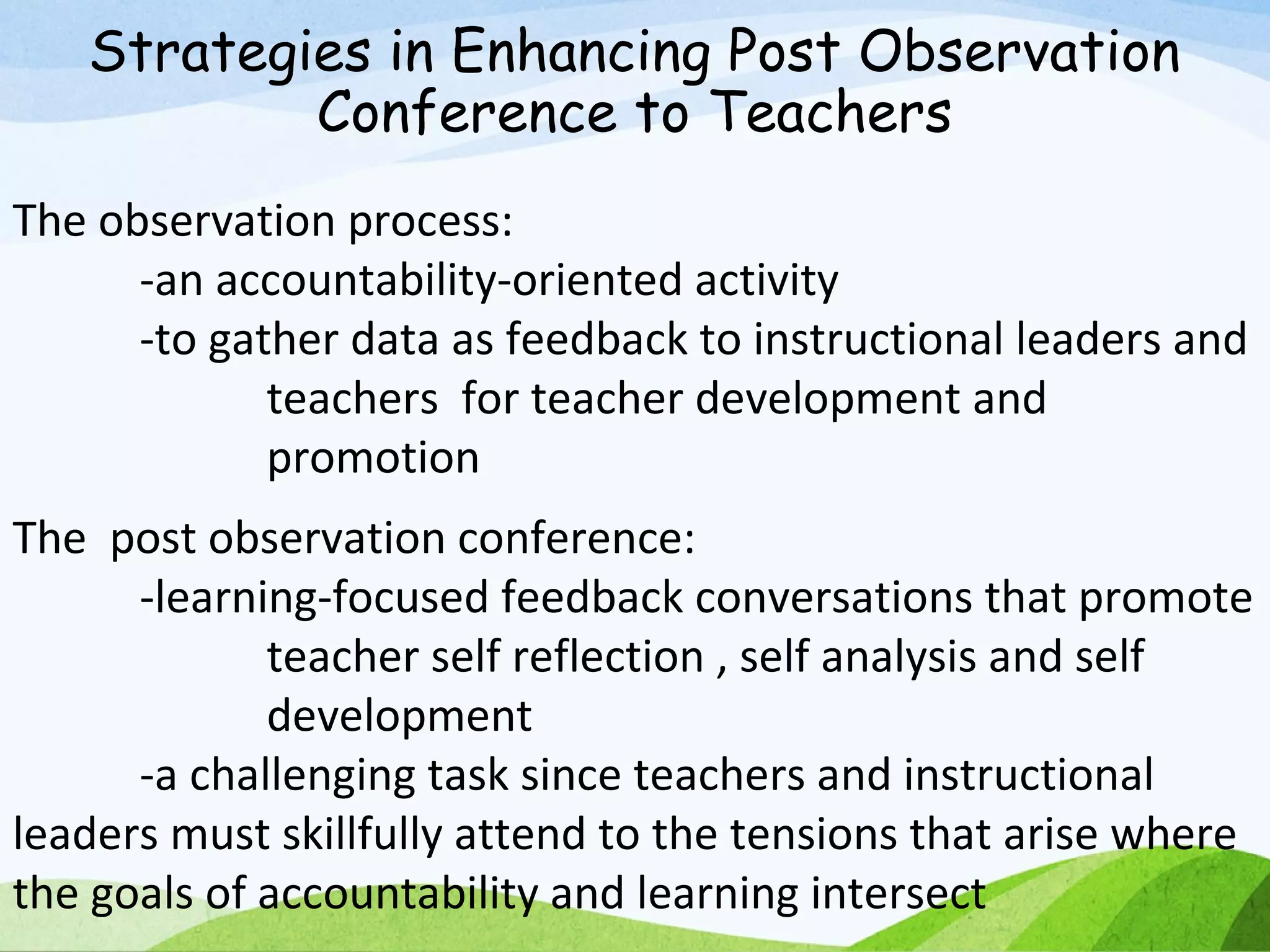 Conducting post observation conferences | PPT