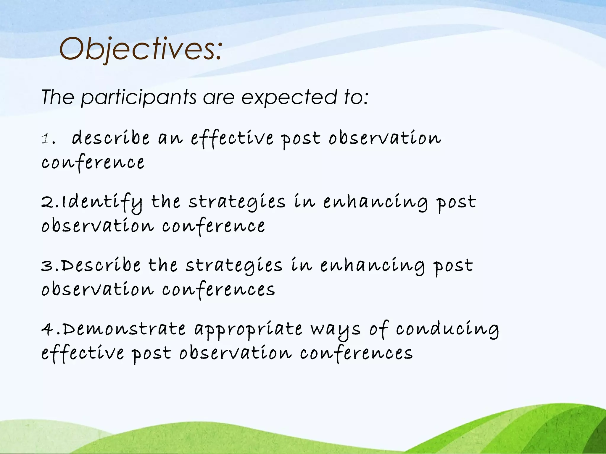 Conducting post observation conferences | PPT