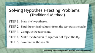 Conducting small sample tests about a population mean | PPTX
