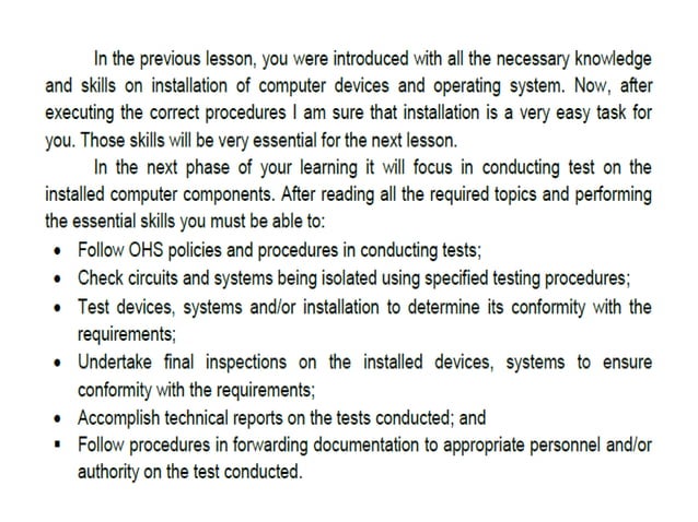 Conducting test on the installed computer system | PPTX