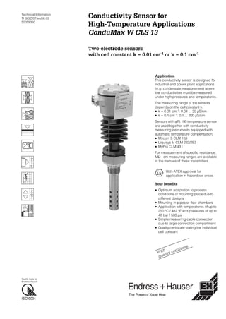 Conductivity Sensor for High-Temperature Applications W CLS 13 | PDF
