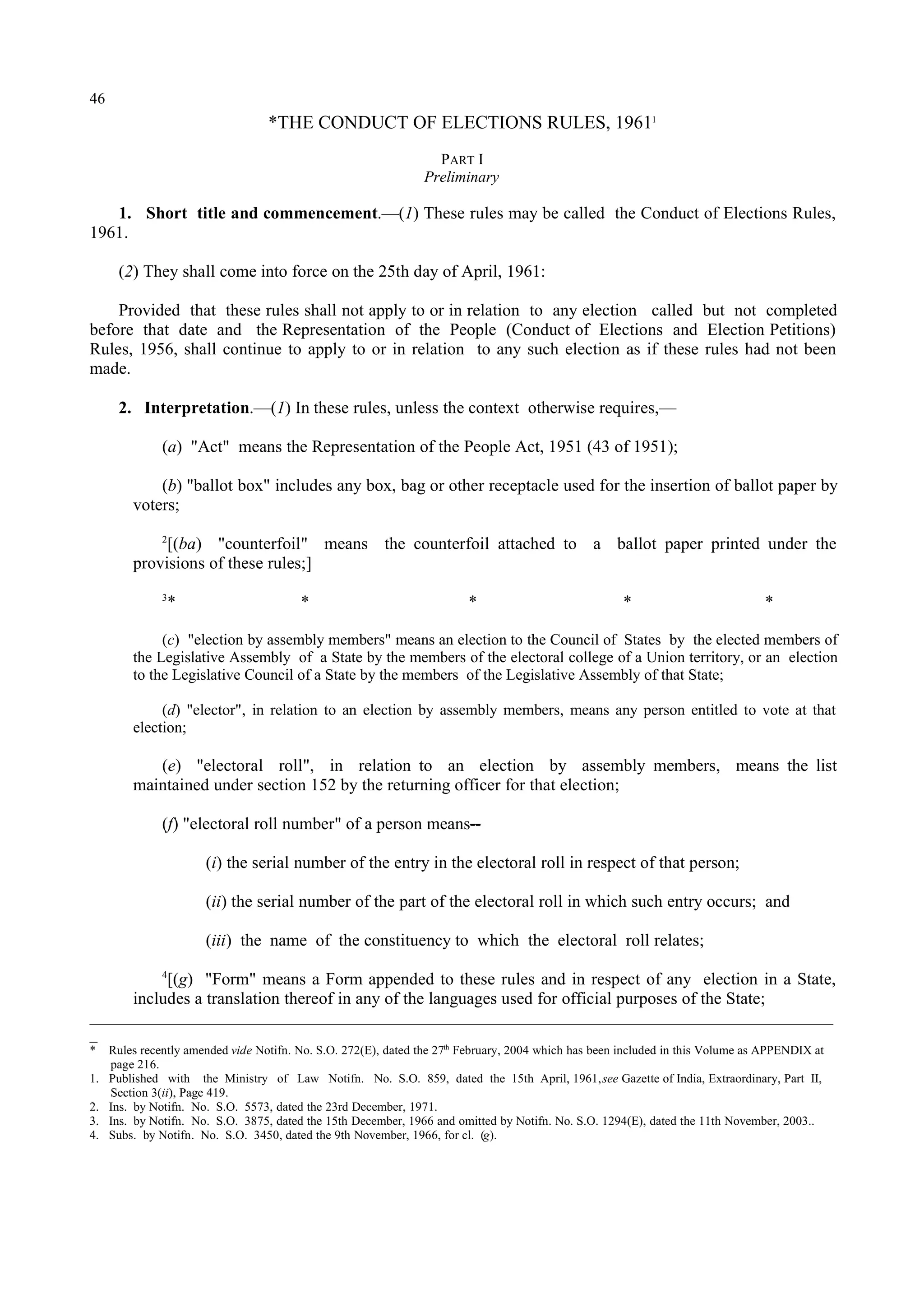 Conduct of election rules 1961 | PDF