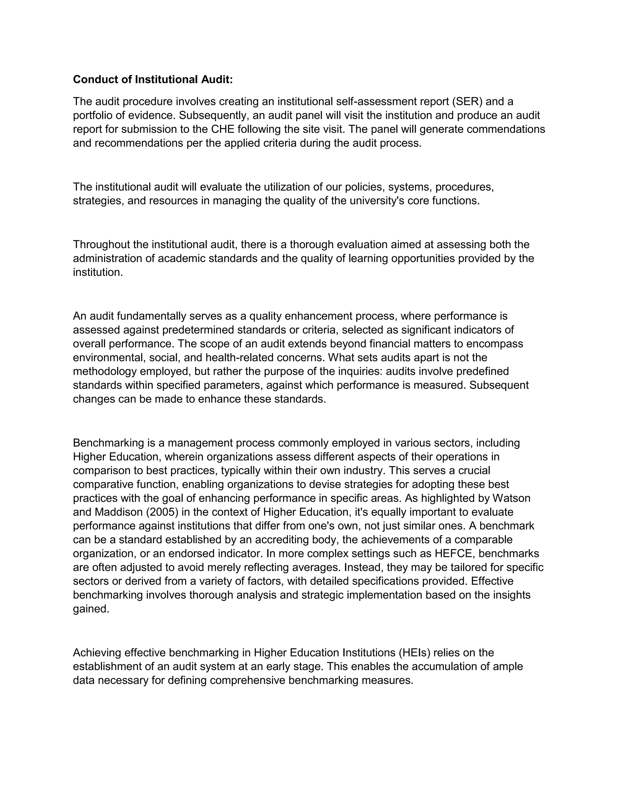 Conduct of Institutional Audit in Higher Education | DOCX