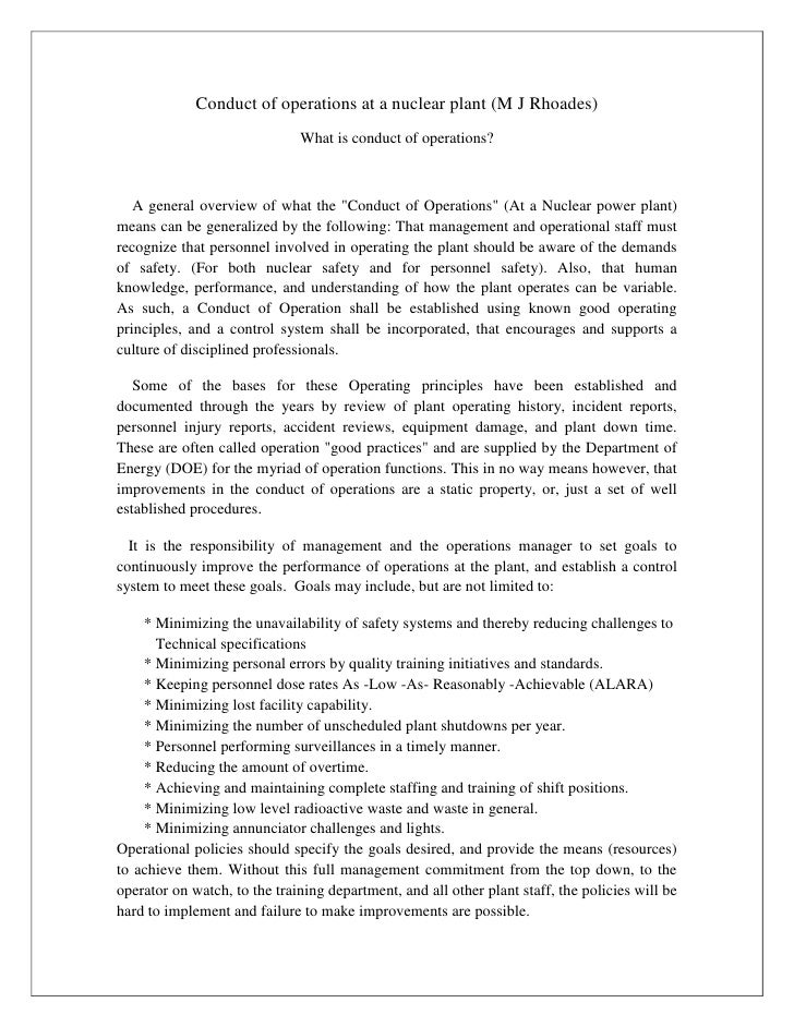 Conduct Of Operations