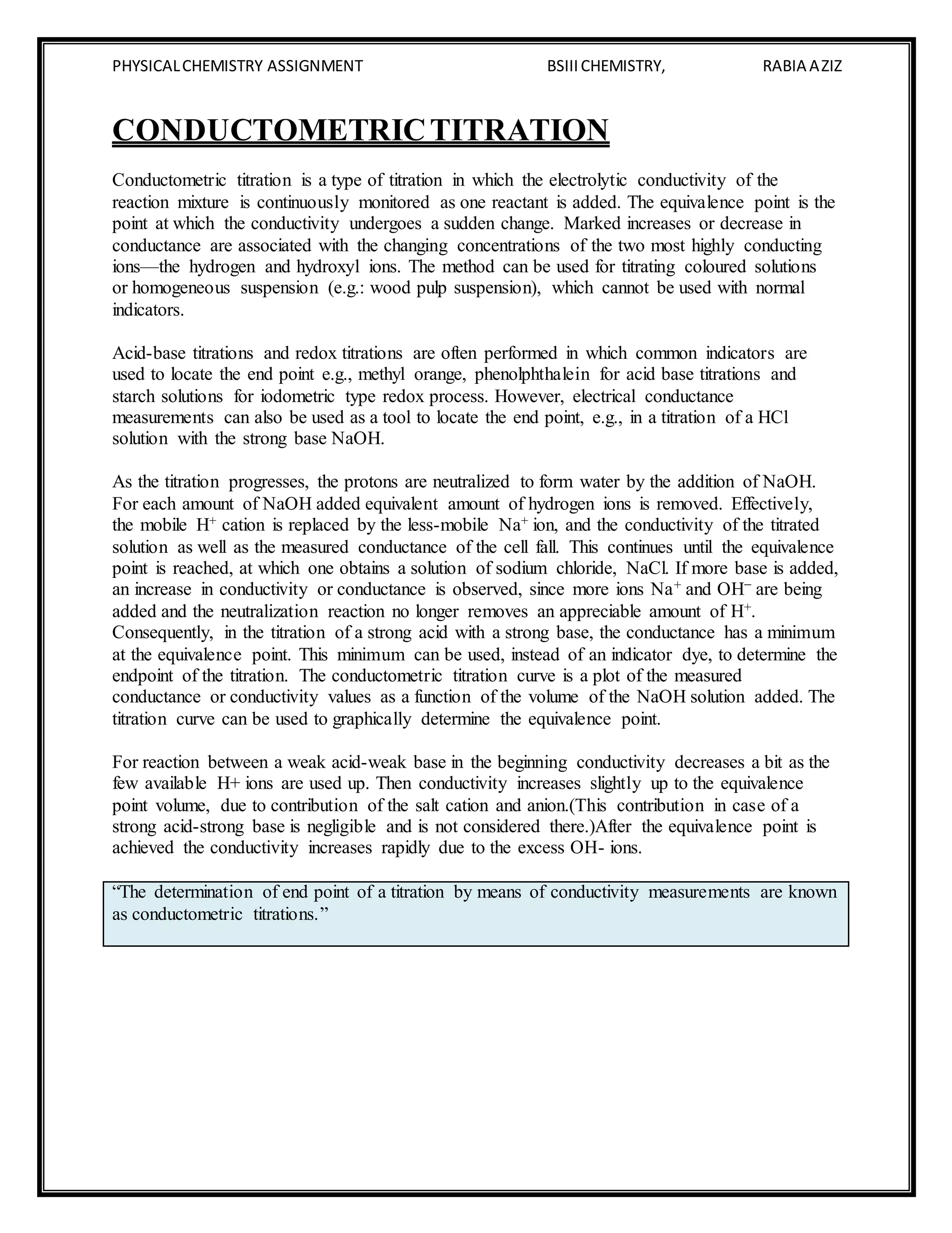 Conductometric titration | DOCX