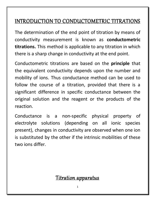 Conductometric titrations (1) | DOCX | Chemistry | Science