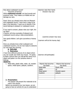 observation lesson plan Science 5 Conductors and insulators | DOCX