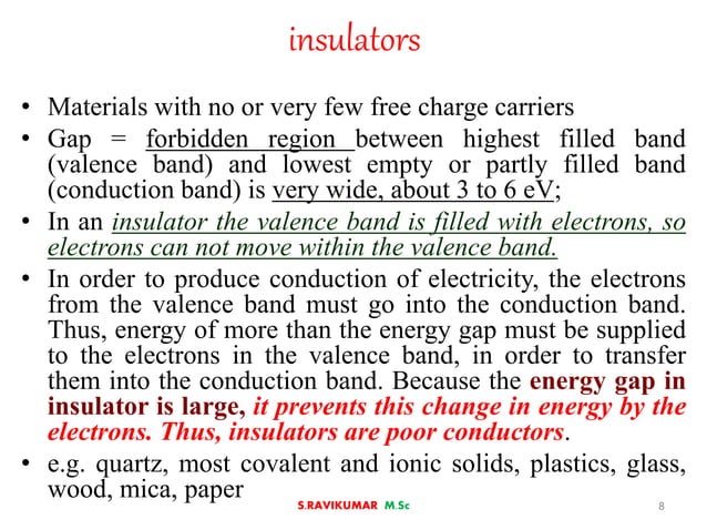 Conductor semiconductor insulator | PPTX | Chemistry | Science