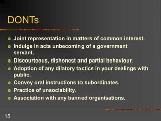 Conduct Rules ccs conduct rules for govt servant | PPT