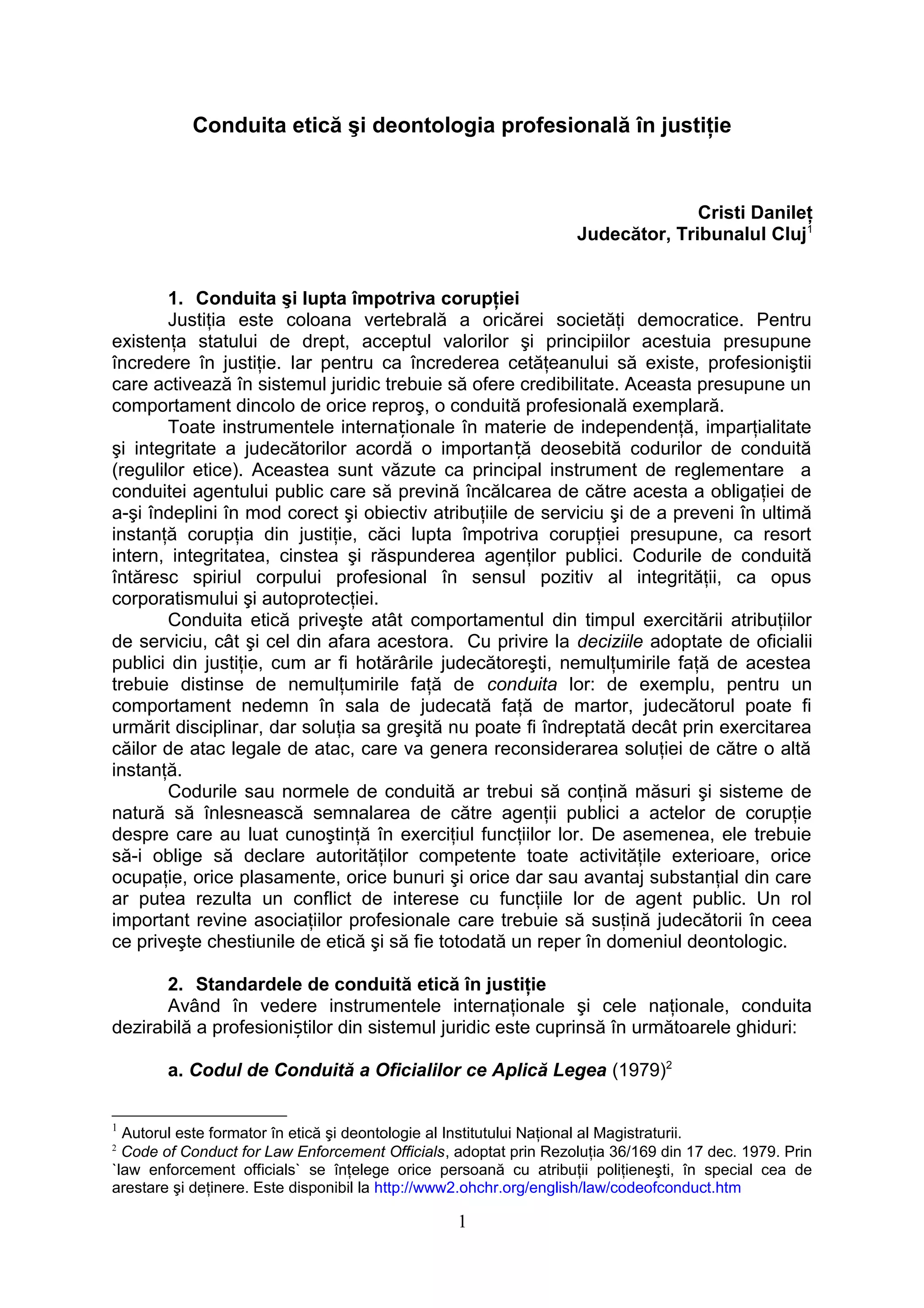 Conduita etica si deontologia profesionala in justitie | DOC