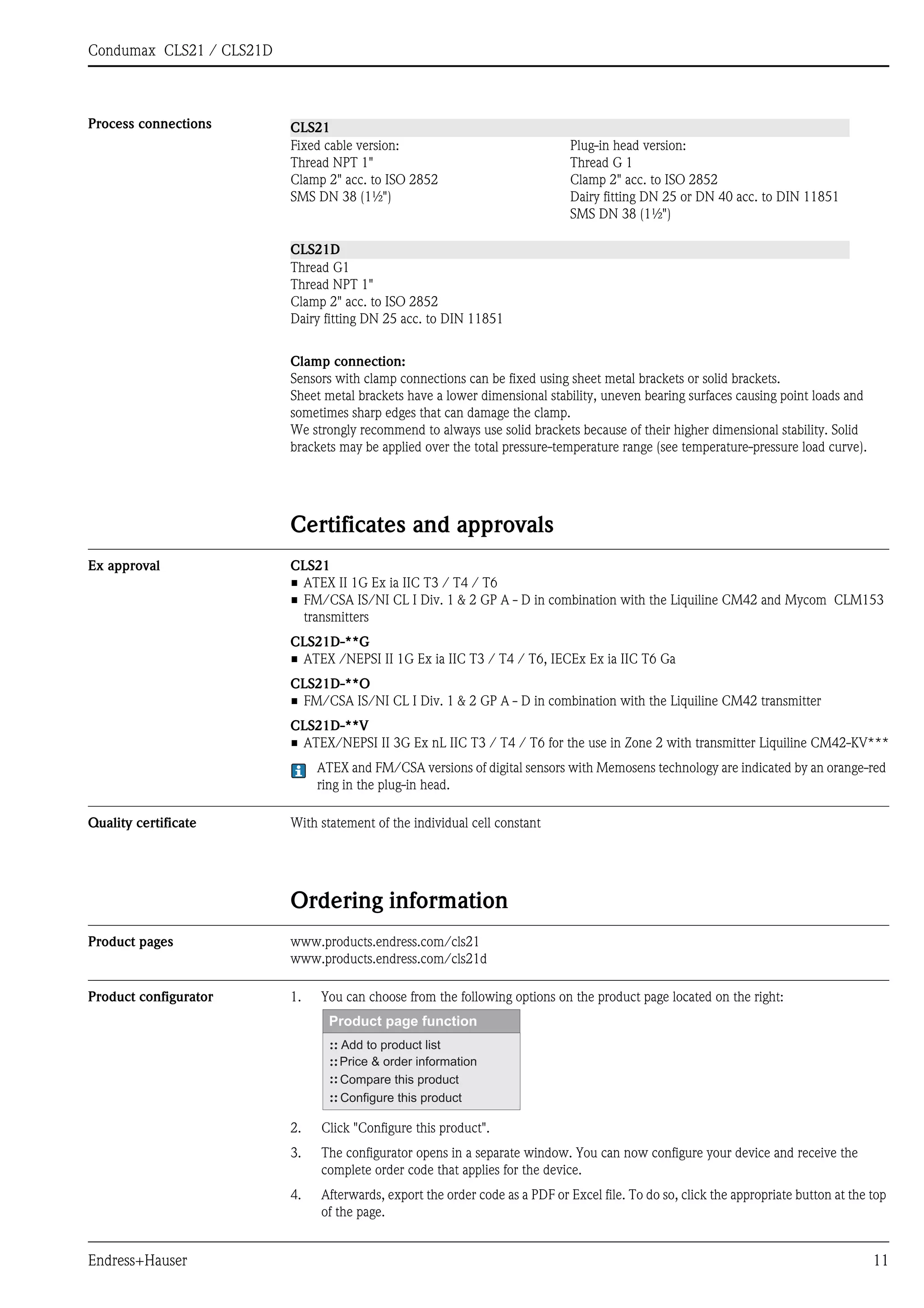 Condumax w CLS 21 D-endress+hauser datasheet-conductivity sensors | PDF
