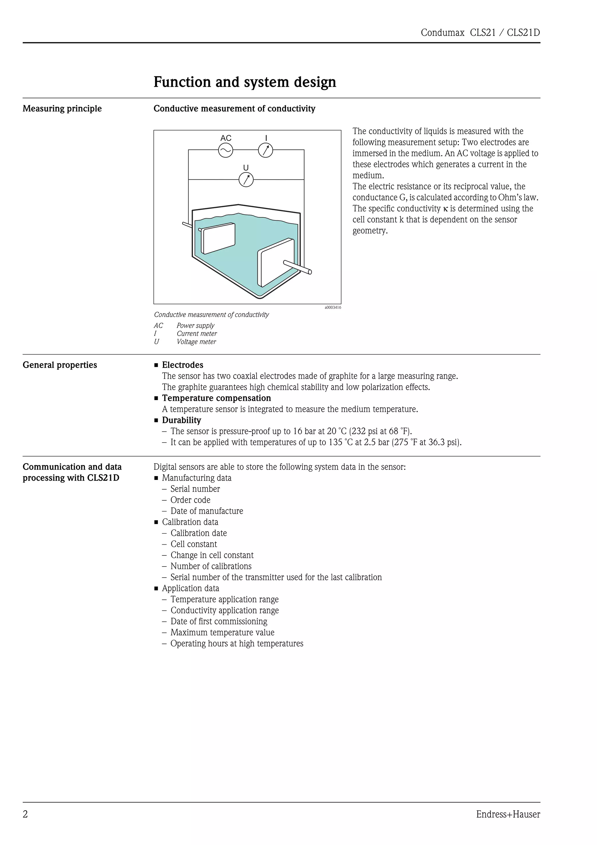 Condumax w CLS 21 D-endress+hauser datasheet-conductivity sensors | PDF