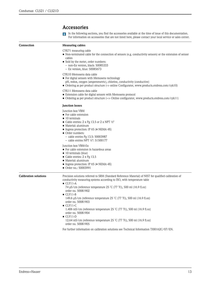 Condumax w CLS 21 D-endress+hauser datasheet-conductivity sensors | PDF | Computer Peripherals ...