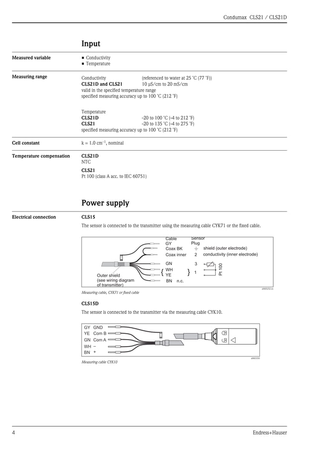 Condumax w CLS 21 D-endress+hauser datasheet-conductivity sensors | PDF ...