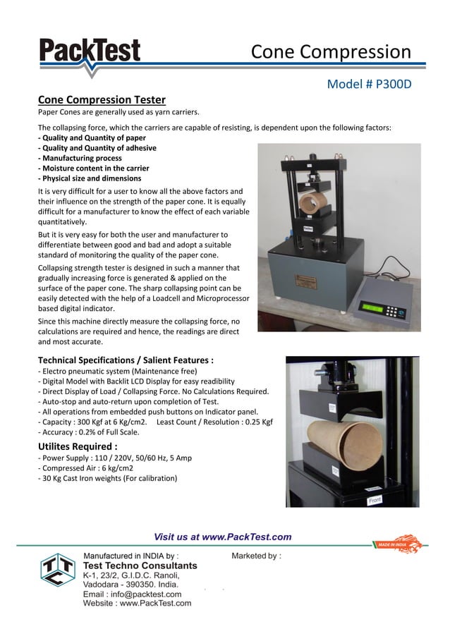 Cone Compression Tester P300 D 2018 Pdf