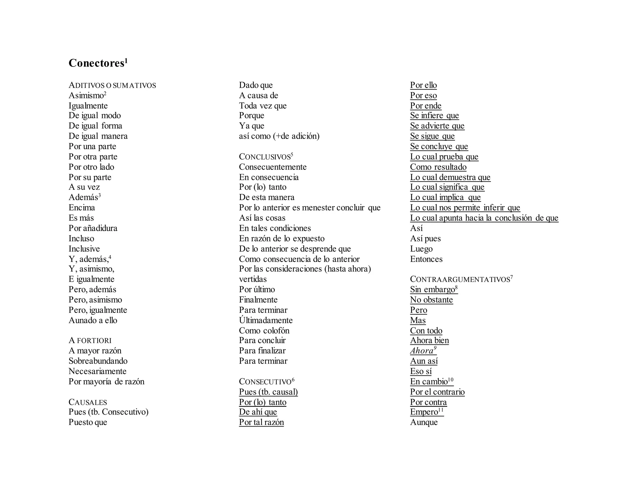 Argumentación jurídica: Listado de conectores y tipos de argumentos | DOCX