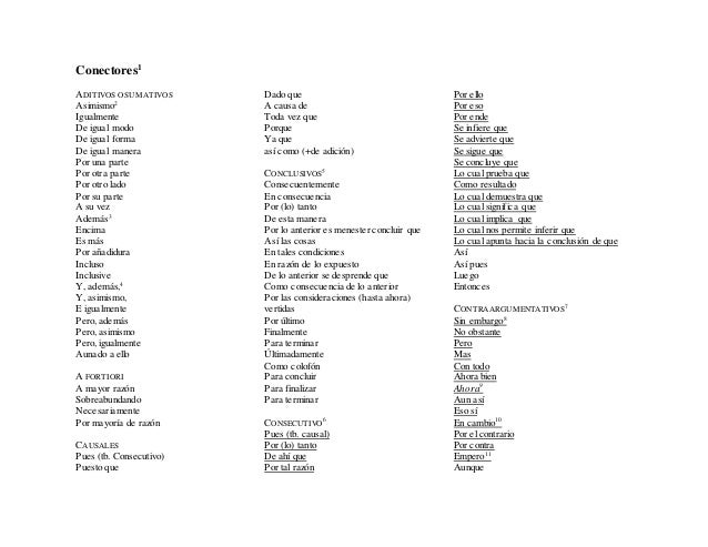 Argumentación jurídica: Listado de conectores y tipos de argumentos