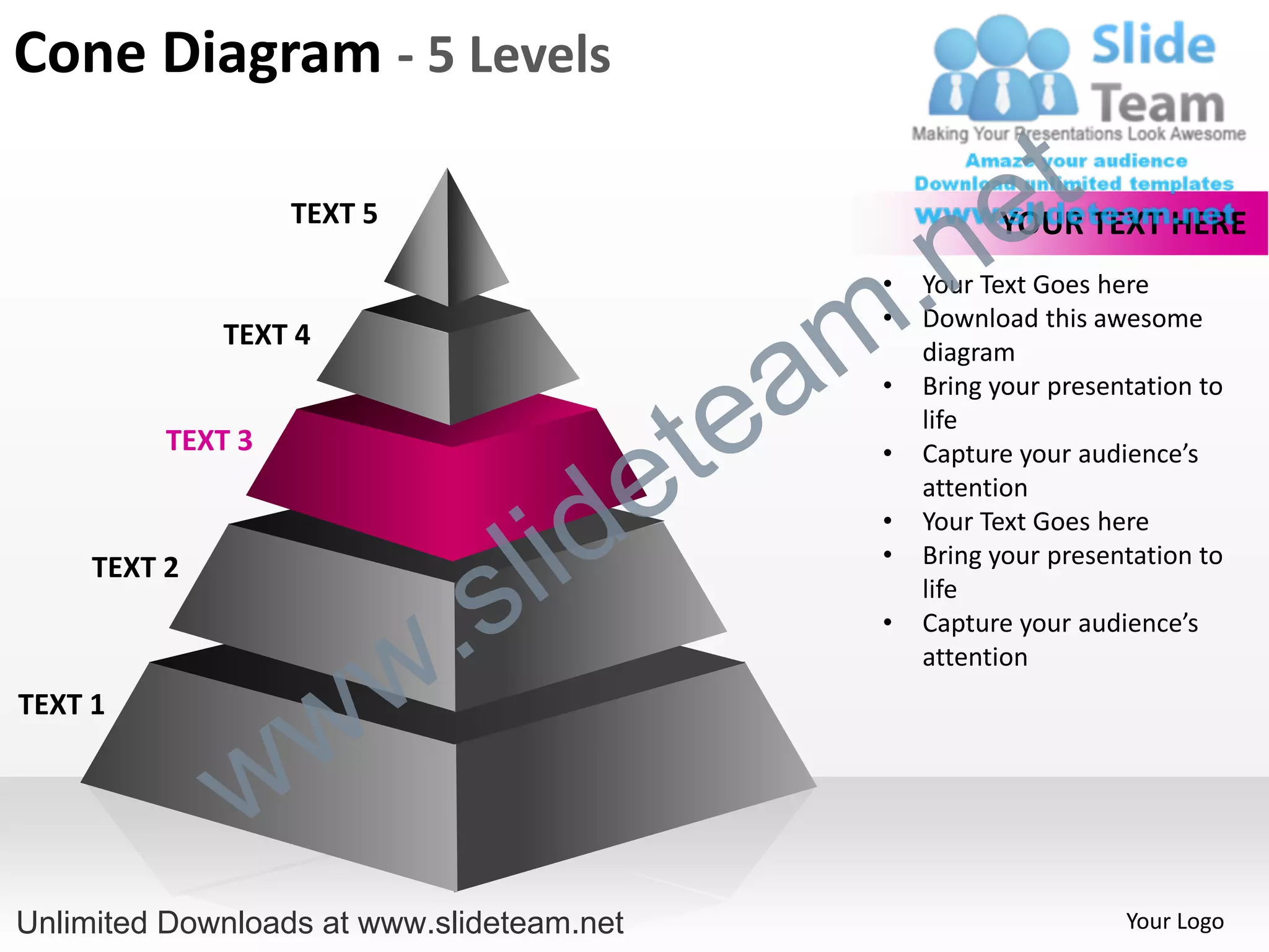 Cone diagram 5 levels ppt slides presentation diagrams templates | PDF