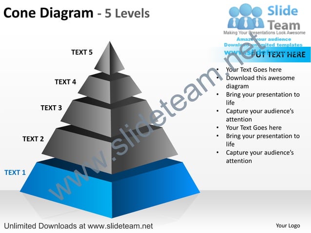 Cone diagram 5 levels ppt slides presentation diagrams templates | PDF ...