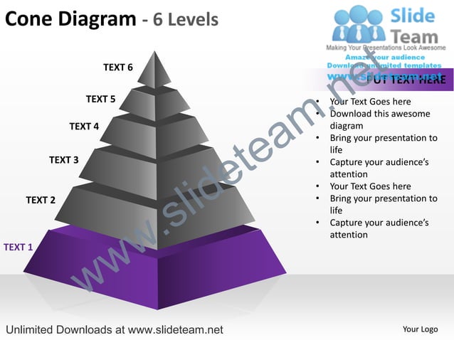Cone diagram 6 levels ppt slides presentation diagrams templatess | PPT