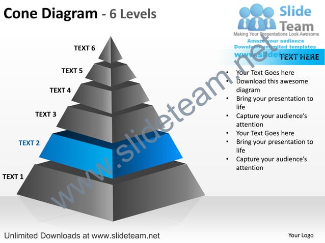 Cone diagram 6 levels ppt slides presentation diagrams templatess | PPT