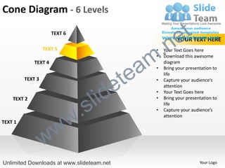 Cone diagram 6 levels ppt slides presentation diagrams templatess | PPT