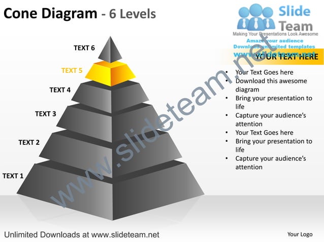 Cone diagram 6 levels ppt slides presentation diagrams templatess | PPT