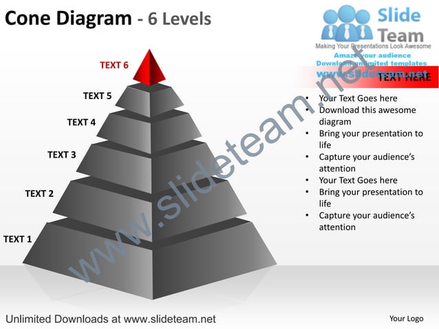 Cone diagram 6 levels ppt slides presentation diagrams templatess | PPT