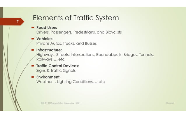 Conen 442 module1a: Elements of Traffic System | PDF