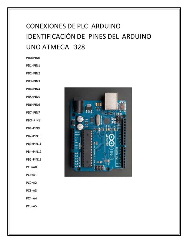 Conexiones de plc arduino identificación de pines del arduino uno atmega 328 | PDF