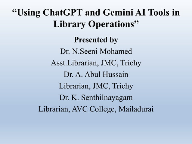 "Using ChatGPT and Gemini AI Tools in Library Operations." | PDF