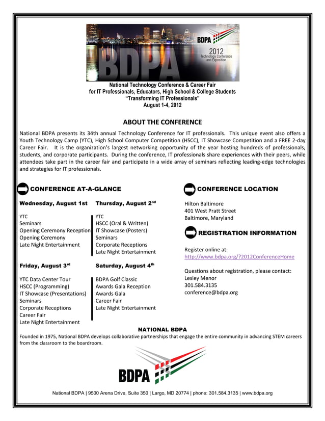Flyer: 2012 BDPA Technology Conference | PDF
